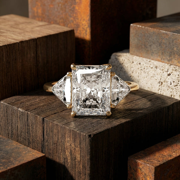 Three Stone Engagement Rings With Shield Side Stones | GOODSTONE