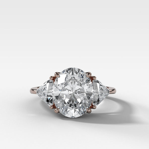 Three Stone ring with Shield Side Stones and an Oval cut | GOODSTONE ...