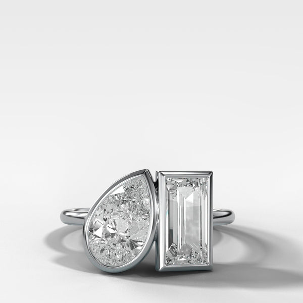 Toi et Moi Bezel Engagement Ring with Pear and Baguette Cuts | GoodStone