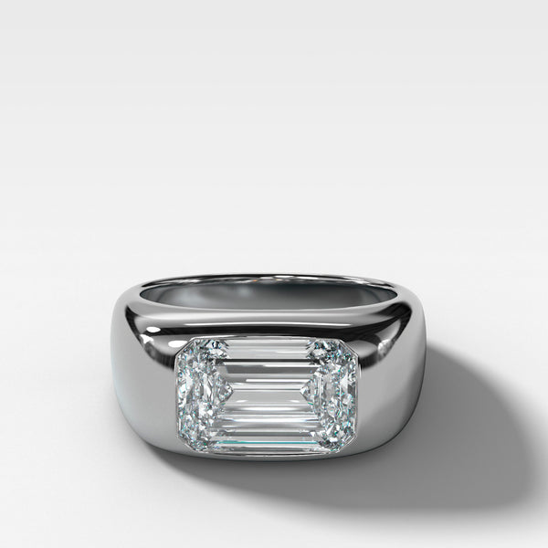Burnished Solitaire Engagement Ring with Emerald Cut Diamond - GOODSTONE