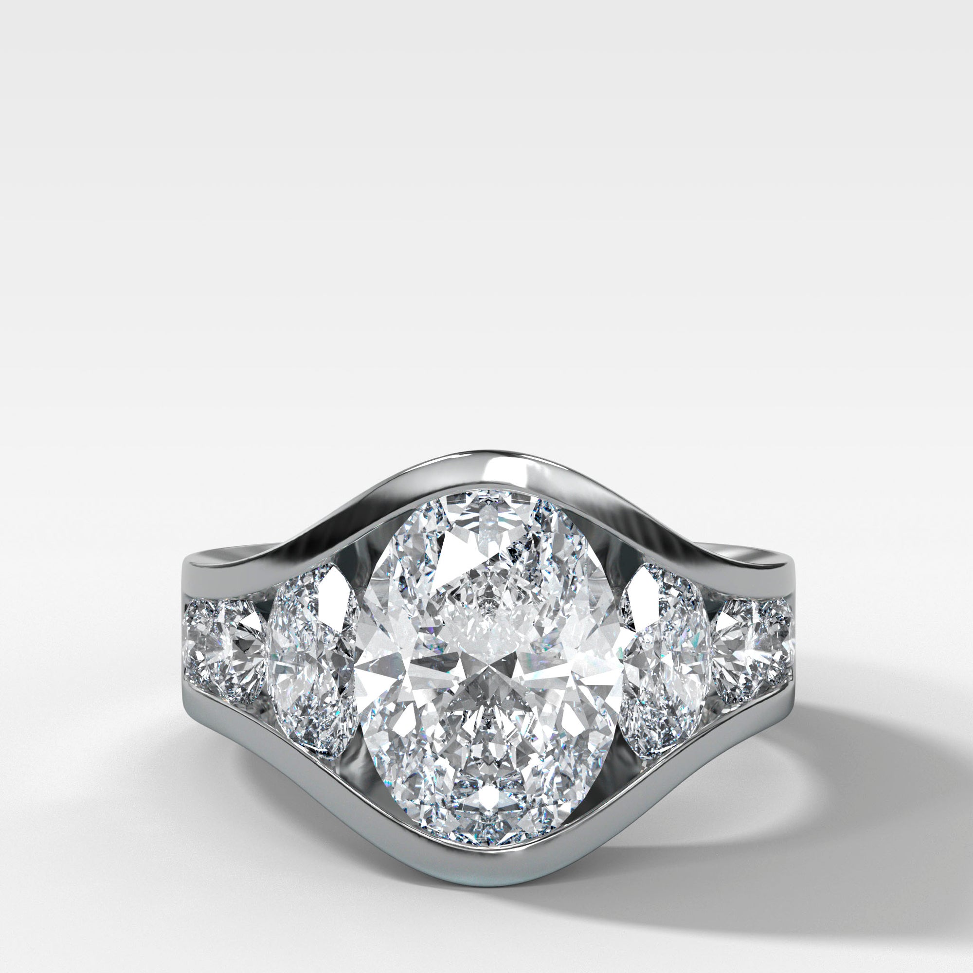 Full Channel Set Engagement Ring with Oval and Round Diamonds - GOODSTONE