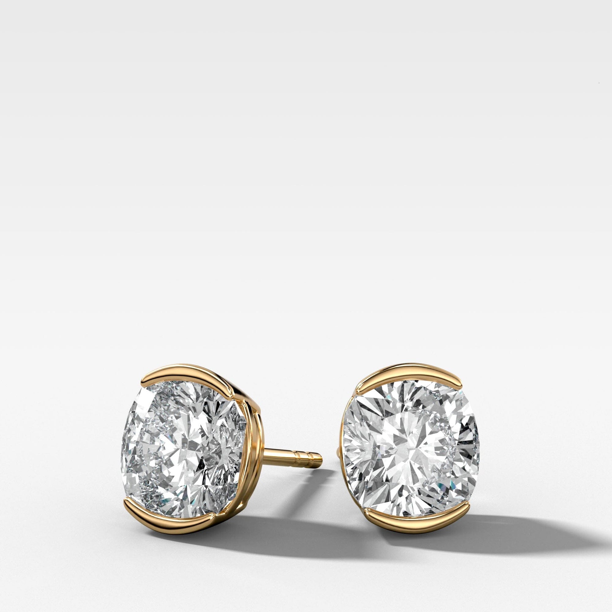 Cushion Cut Half Bezel Diamond Studs | GoodStone