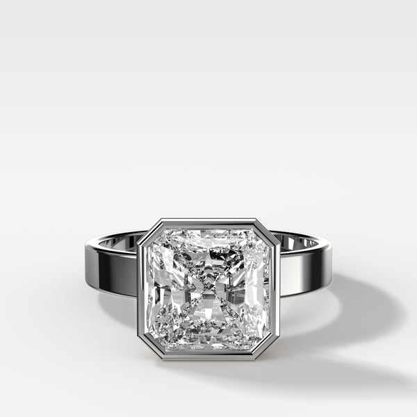 Finest Bezel Set Engagement Ring With Square Radiant Cut Diamond ...