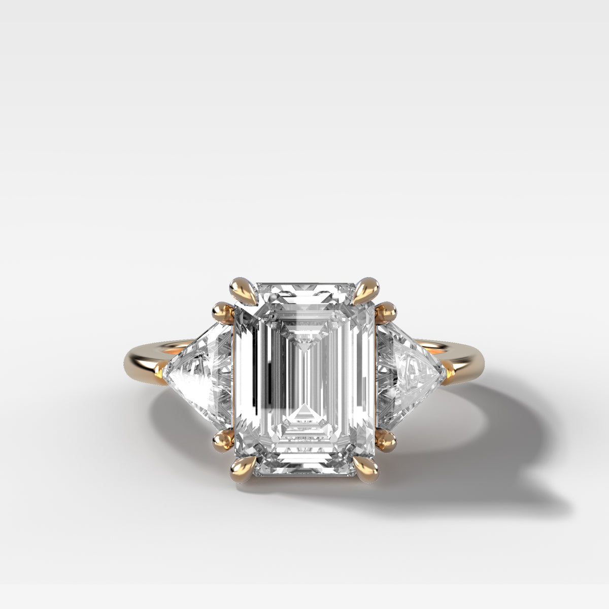 Three Stone Engagement Rings With Shield Side Stones | GOODSTONE