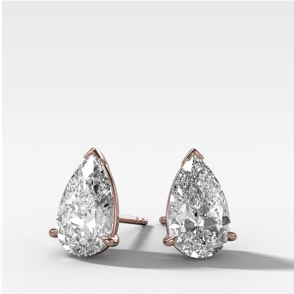 Pear Cut Single Point Prong Diamond Studs | GoodStone