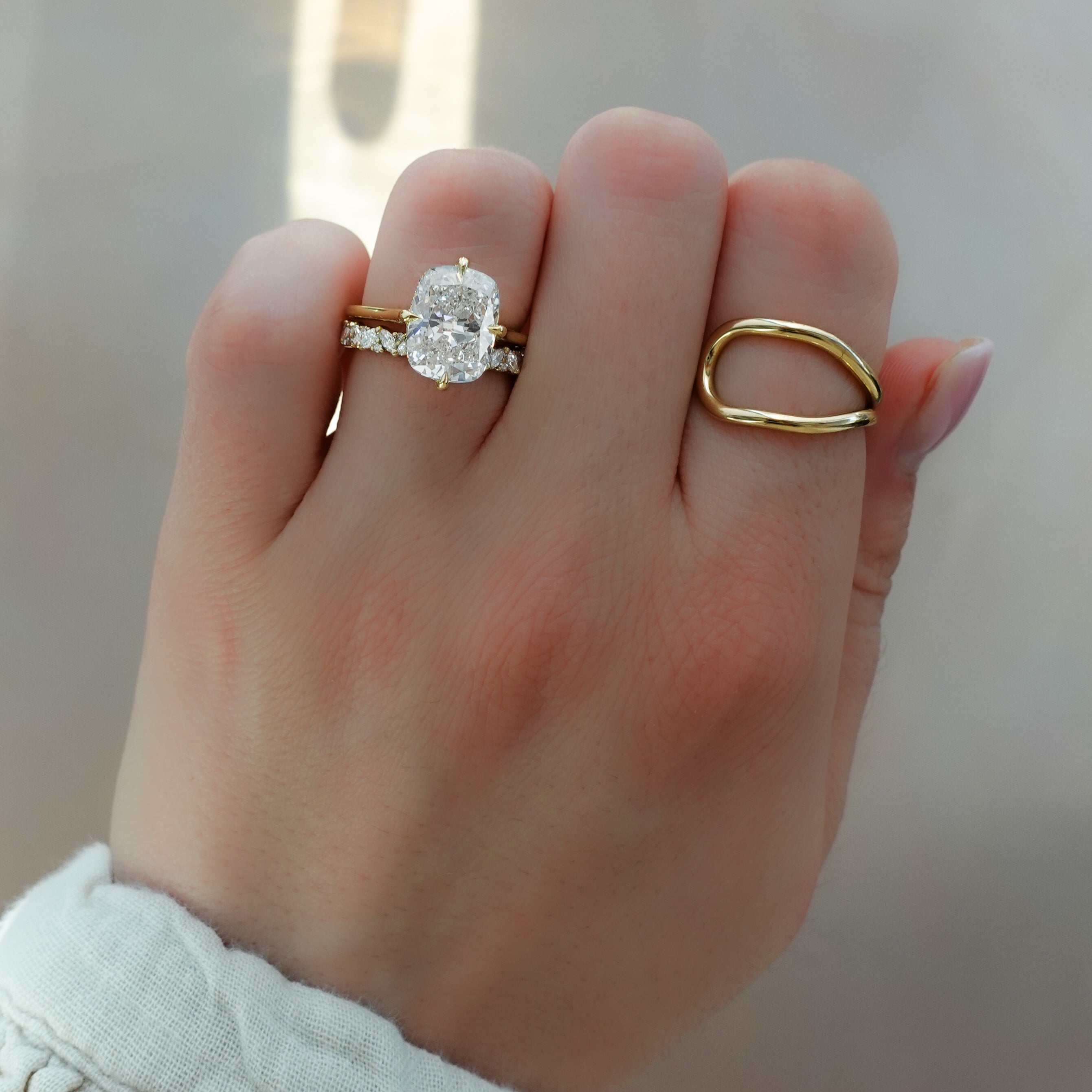 Compass Solitaire Engagement Ring with Elongated Cushion Cut Diamond ...