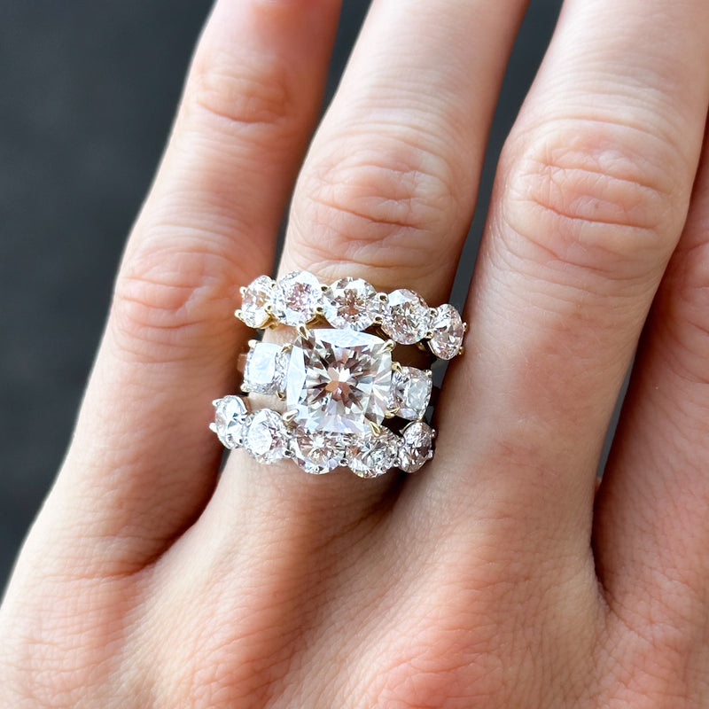 Triad Engagement Ring With Cushion Cut Diamonds - GOODSTONE