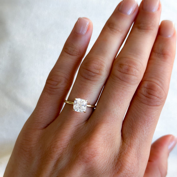 Thin + Simple Solitaire Engagement Ring With Cushion Cut Diamond ...