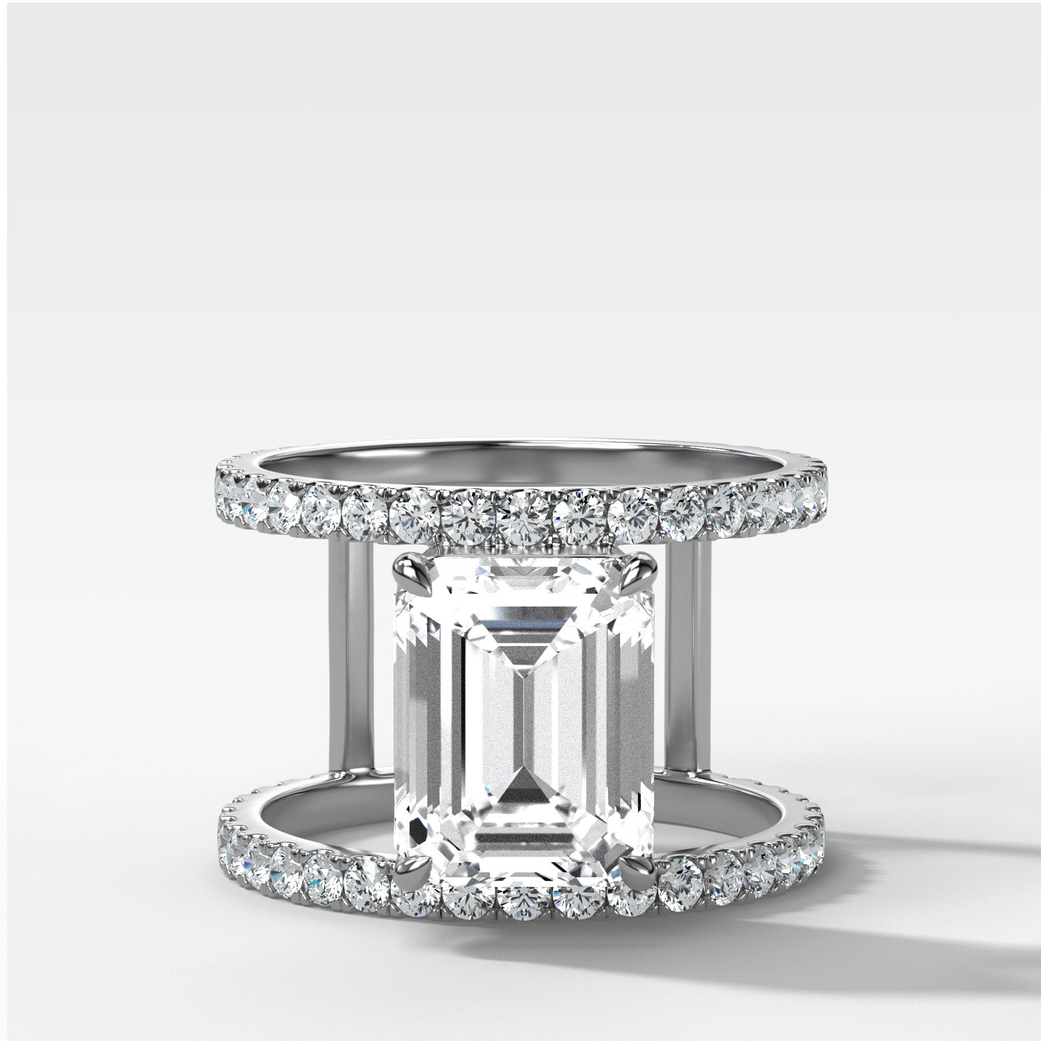 Double Row Gap Engagement Ring With Emerald Cut Diamond | GoodStone