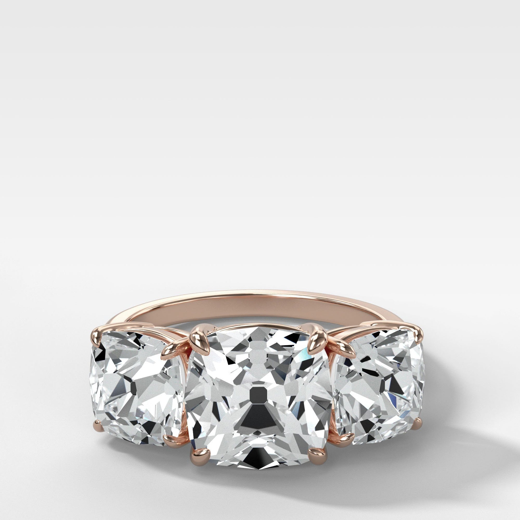 Triad Engagement Ring With Old Mine Cut Diamonds | GoodStone