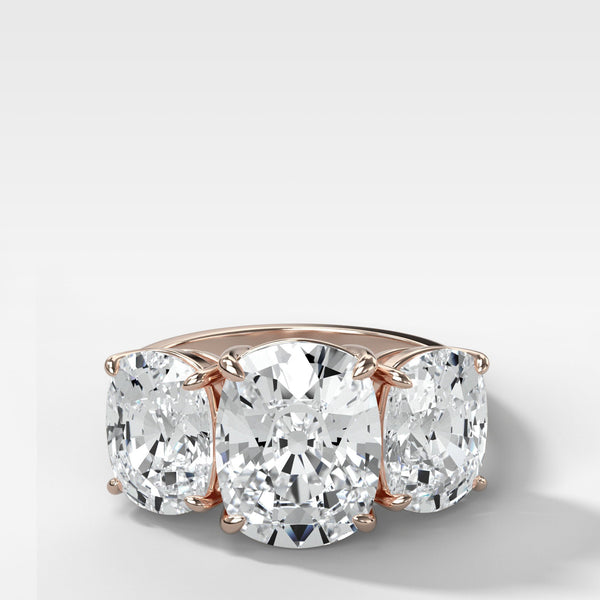 Triad Engagement Ring With Elongated Cushion Cut Diamonds | GoodStone