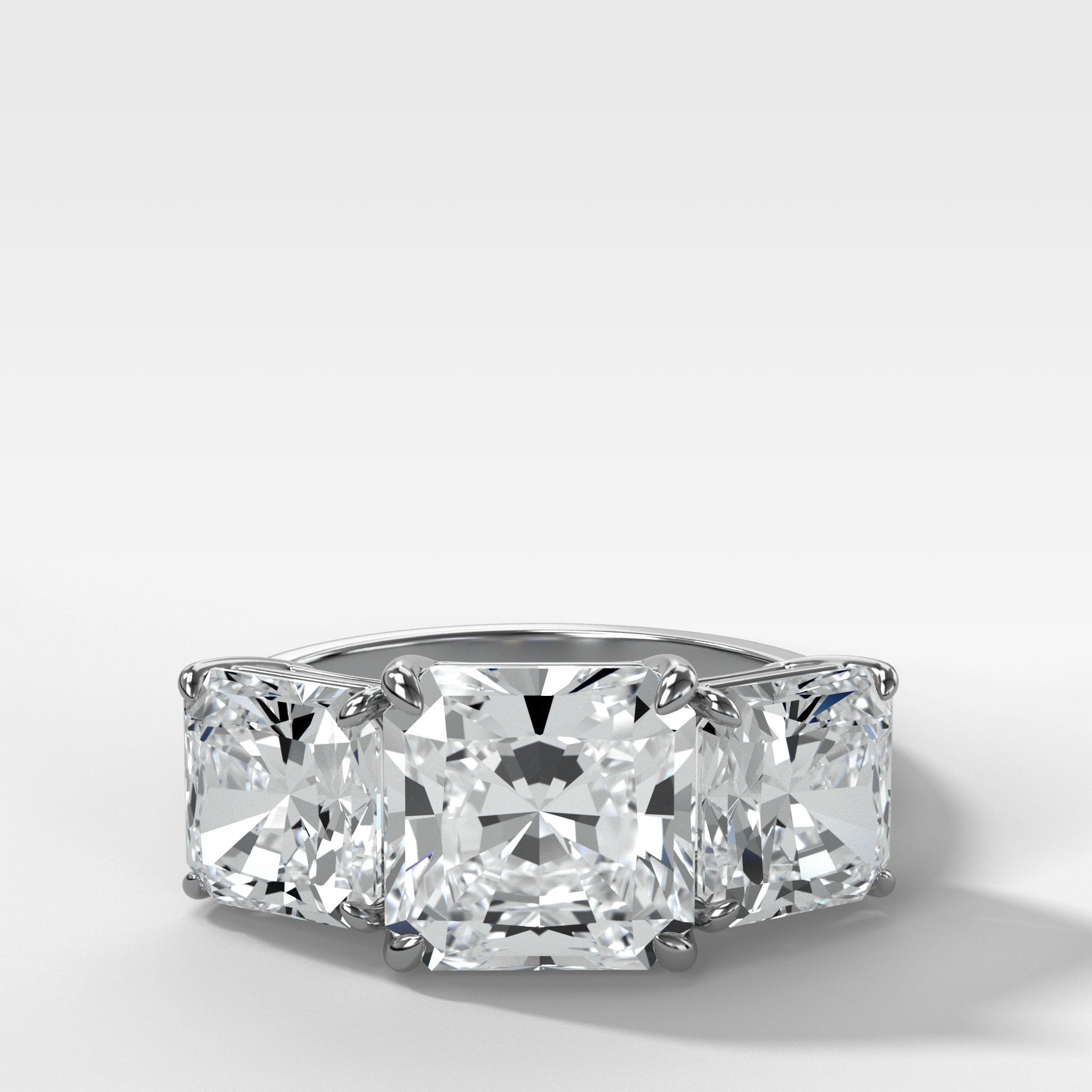Triad Engagement Ring With Radiant Square Cut Diamonds | GoodStone
