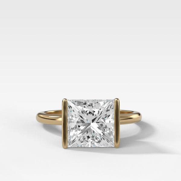 Half Bezel Solitaire Engagement Ring With Princess Cut Diamond | GOODSTONE