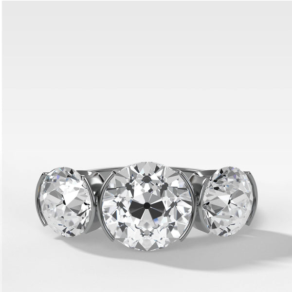 Half Bezel Triad Engagement Ring With Old Euro Cut Diamonds | GOODSTONE