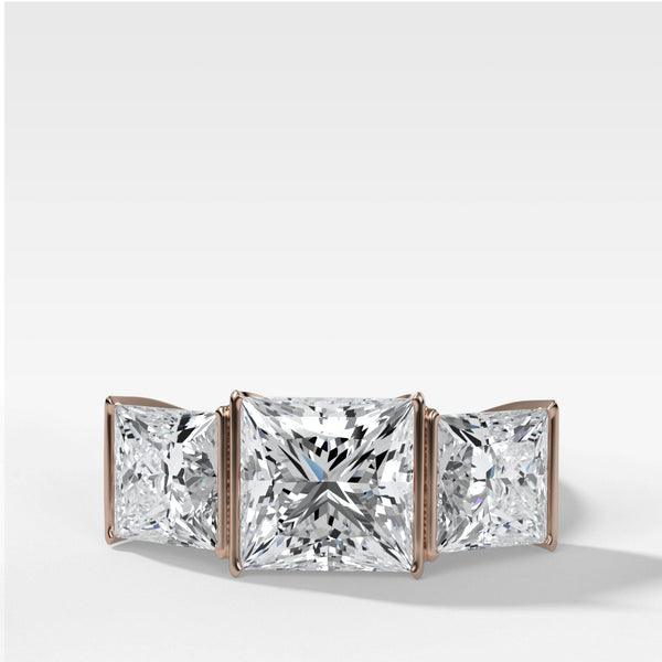 Half Bezel Triad Engagement Ring With Princess Cut Diamonds | GoodStone