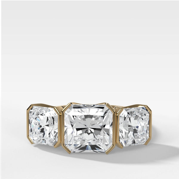 Half Bezel Triad Engagement Ring With Radiant Square Cut Diamonds ...