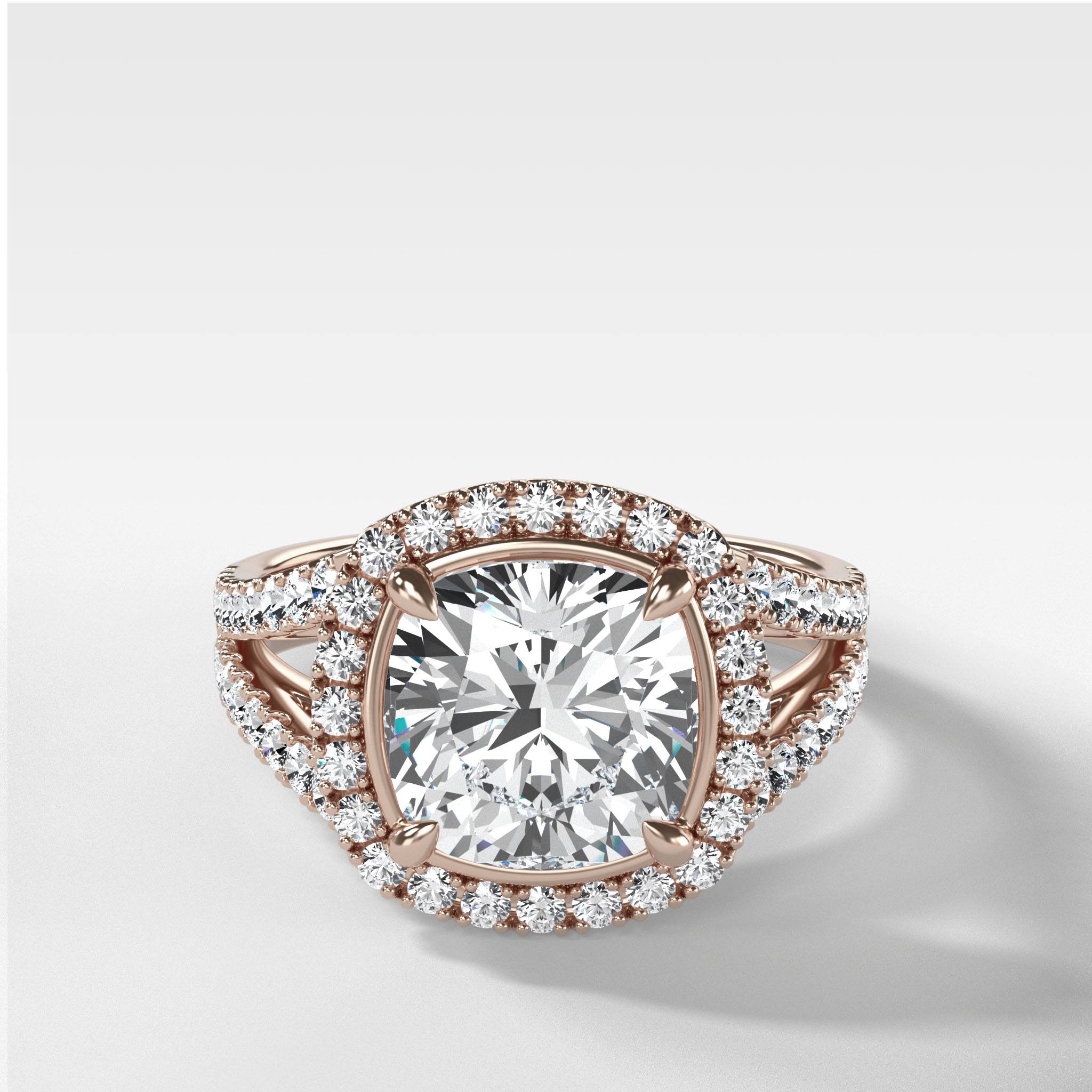 Split Shank Halo Engagement Ring With Cushion Cut Diamond - GOODSTONE