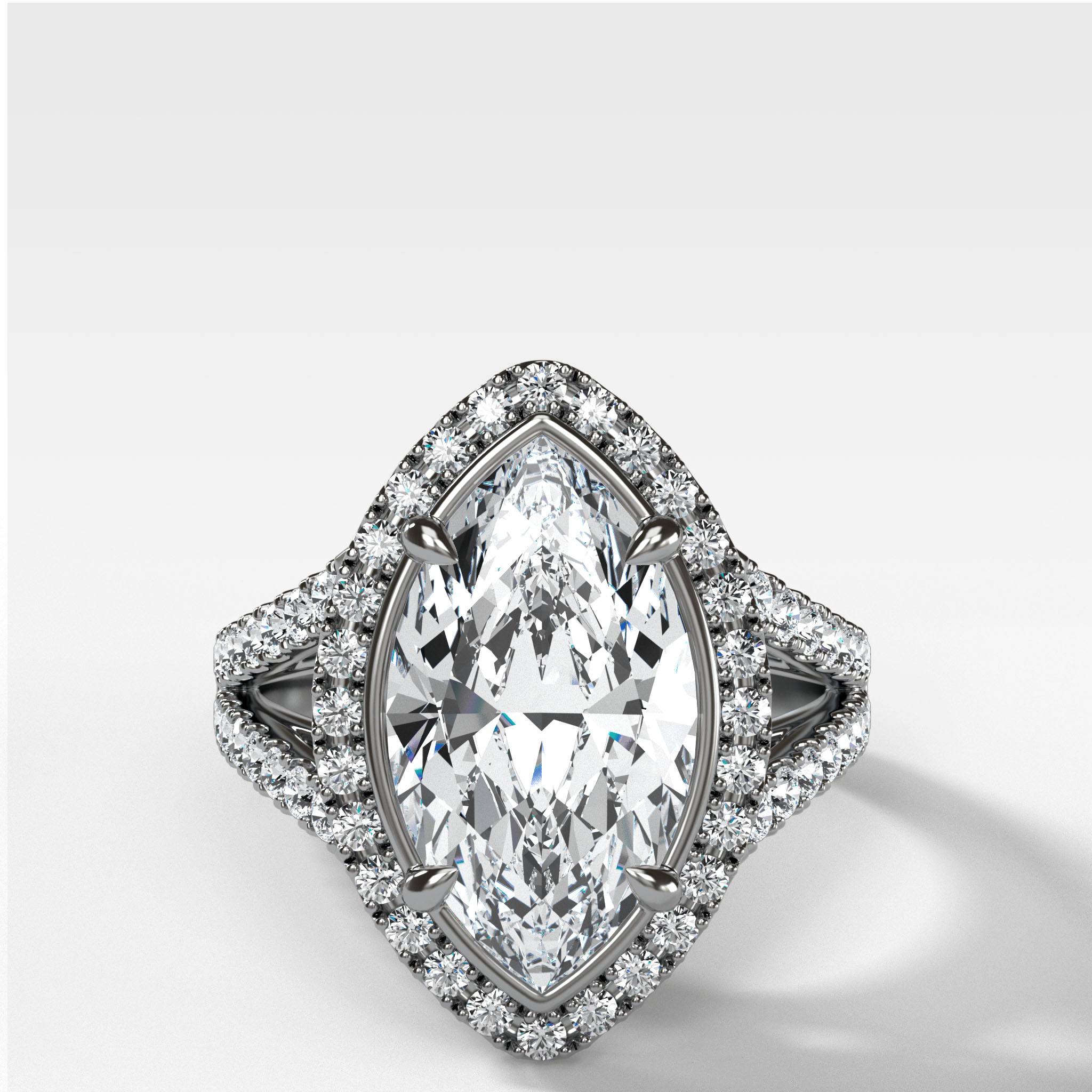 Split Shank Halo Engagement Ring With Marquise Cut Diamond | GoodStone